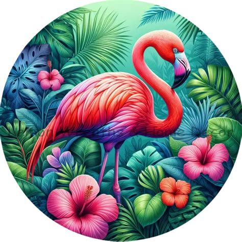 Tropical Flower Flamingo Metal Sign 6 Tropical Floral Wreath Art