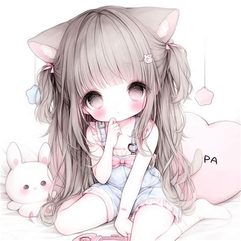 Premium Photo Anime Girl With Long Hair And Cat Ears Sitting On A Bed