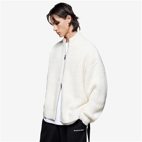 Mki Mens Chunky Rib Knit Track Jacket Off White Curated Menswear