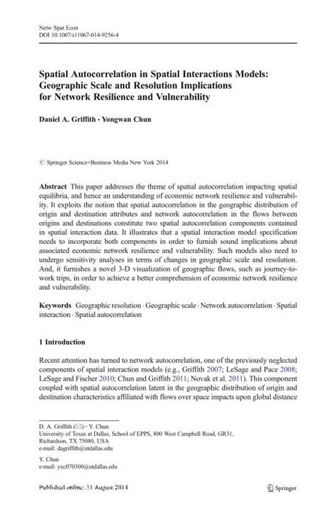 Pdf Spatial Autocorrelation In Spatial Interactions Models