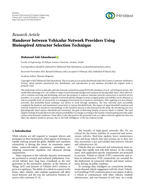 Pdf Handover Between Vehicular Network Providers Using Bioinspired Attractor Selection Technique