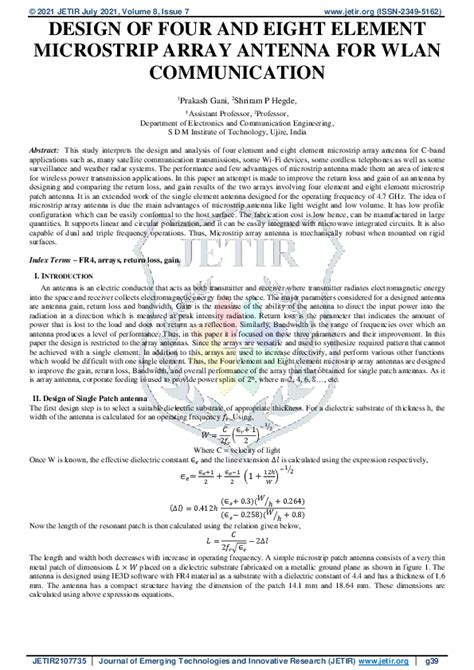 Pdf Design Of Four And Eight Element Microstrip Array Antenna For