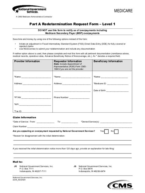 Fillable Online Part A Redetermination Request Formlevel 1 Part A Redetermination Request