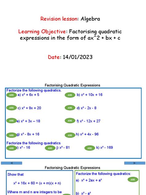 Factorising Quadratics Pdf Factorization Area