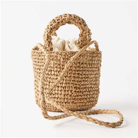 Mini Raffia Tote With Long Strap