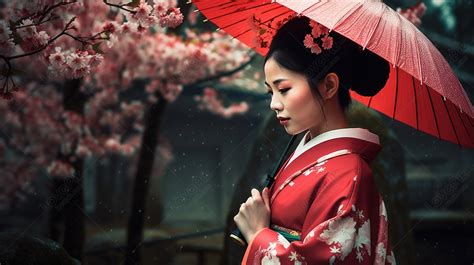 기모노를 입은 여자가 비 속에서 우산을 들고 있다 들고 여자 배경 우산 배경 키모노 배경 이미지 Hd 들고 여자 우산 키모노 배경 사진 무료 다운로드 Lovepik
