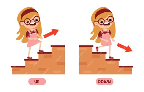 Niño De Dibujos Animados Subiendo Y Bajando Escaleras Vector Premium