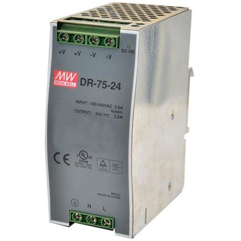 Dr-75-24 Mean Well 3.2A 24Vdc 76.8W Power Supply - Industrial Lynx