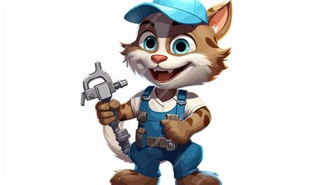Funny Plumber Cat Cartoon Vector Illustration Premium Ai Generated Vector