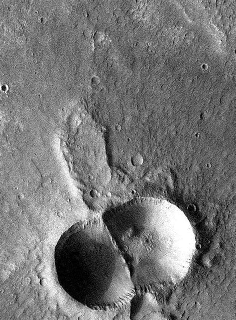 Themis Image From The Odyssey Orbiter Showing A Double Bowl Crater On Mars Surface Caused By A