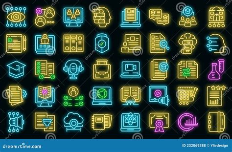 Learning Management System Icons Set Vector Neon Stock Vector
