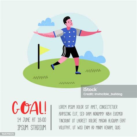 축구 만화 선수 포스터 현수막입니다 유니폼에서의 축구 선수 스포츠맨 문자 배너입니다 스포츠 선수 재생 축구입니다 벡터 일러스트 레이 션 Championship에 대한 스톡