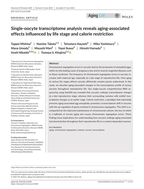Pdf Single‐oocyte Transcriptome Analysis Reveals Aging‐associated Effects Influenced By Life