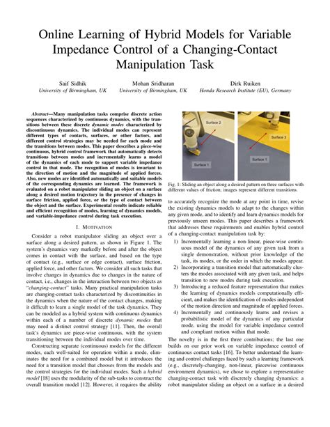 Pdf Online Learning Of Hybrid Models For Variable Impedance Control