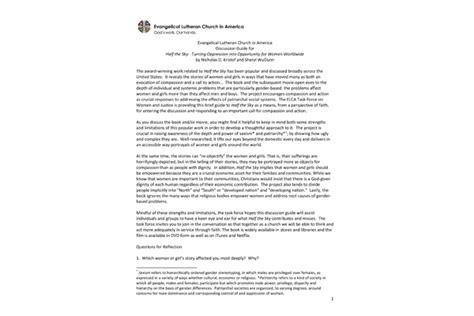 Half The Sky Guide Elca Resources