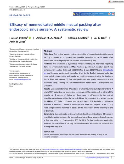Pdf Efficacy Of Nonmedicated Middle Meatal Packing After Endoscopic