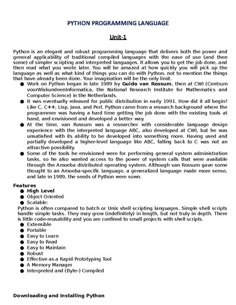 Python Notes Unit1 Python Programming Language Unit Python Is An