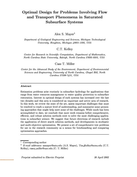 Pdf Optimal Design For Problems Involving Flow And Transport Phenomena In Saturated Subsurface