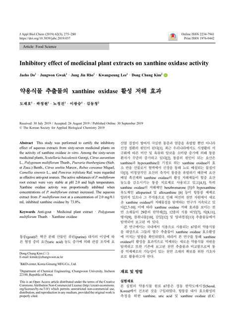 Pdf Inhibitory Effect Of Medicinal Plant Extracts On Xanthine Oxidase