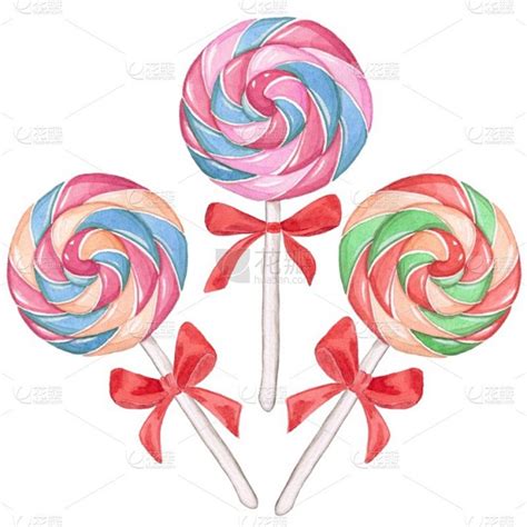 棒棒糖。设置。水彩绘画