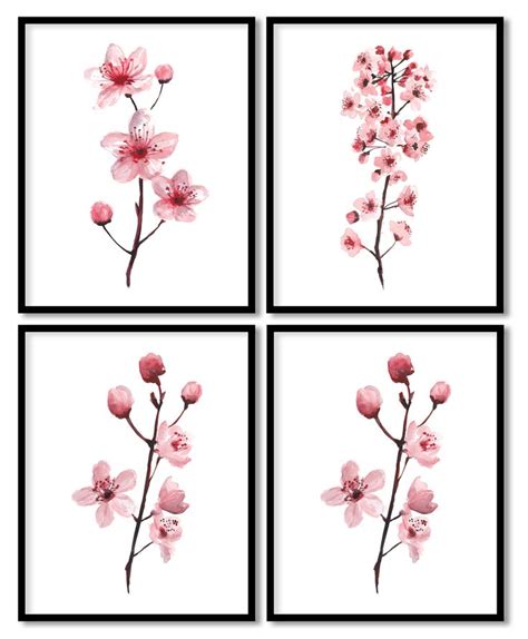 Set Of 4 Cherry Blossom Flower Flower Wall Art Decor Flower Wall Art