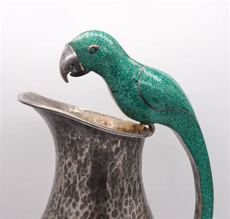 Alfredo Villasana 1960 Parrot Serving Pitcher In Alpaca And Green