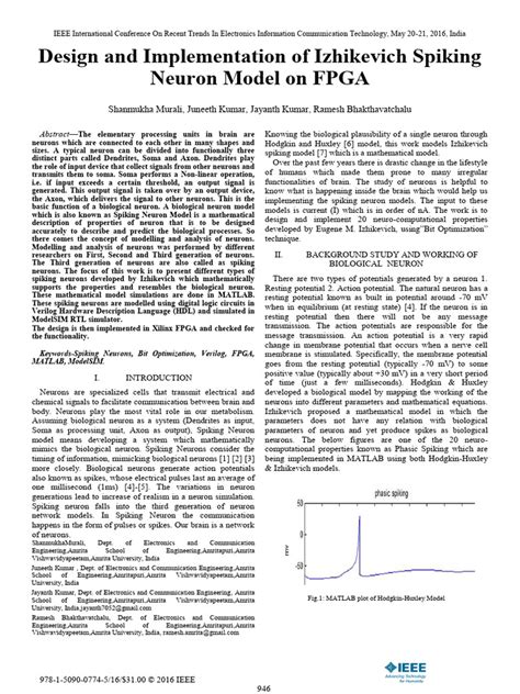 design and implementation of izhikevich spiking neuron model on fpga