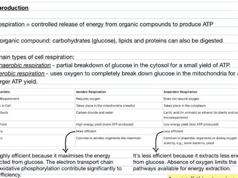 Cell Respiration Notes Teaching Resources