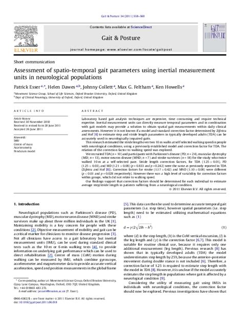 Pdf Assessment Of Spatio Temporal Gait Parameters Using Inertial