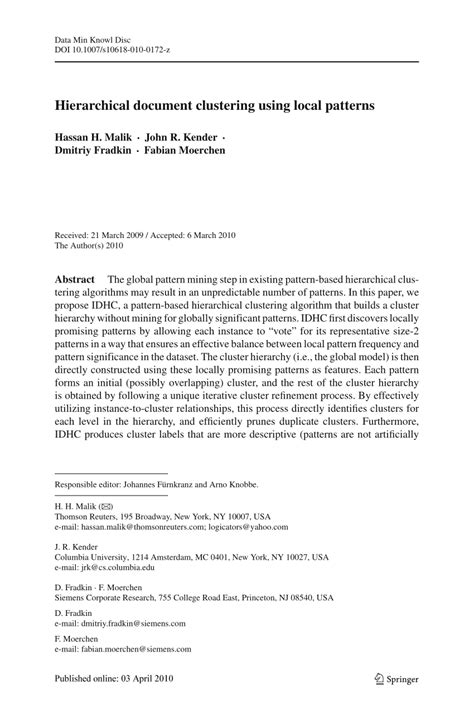 Pdf Hierarchical Document Clustering Using Local Patterns