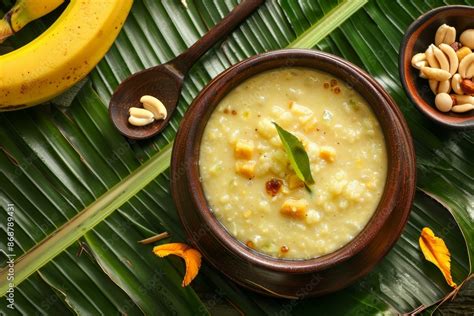 Moong Dal Kheer Indian Sweet For Onam Festival On Banana Leaf