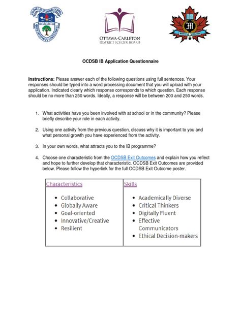 Ocdsb Ib Application Questionnaire Pdf