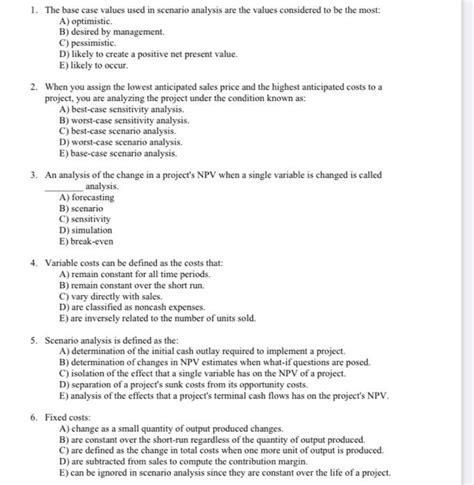 Solved The Base Case Values Used In Scenario Analysis Are Chegg Com