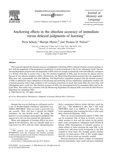 Pdf Anchoring Effects In The Absolute Accuracy Of Immediate Versus