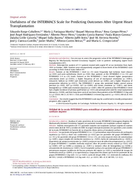 Pdf Utilidad De La Escala Intermacs Para Estratificar El Pronóstico Tras El Trasplante