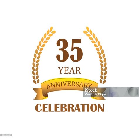 35 주년 기념 축하 로고 타입 리본이 달린 골든 애니버서리 엠블럼 2021년에 대한 스톡 벡터 아트 및 기타 이미지 2021년 35 공휴일 Istock