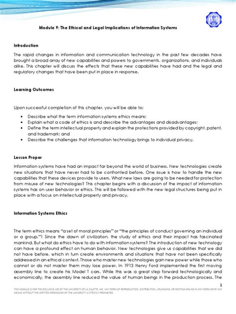 Module 9 The Ethical And Legal Implications Of Information Systems Pdf