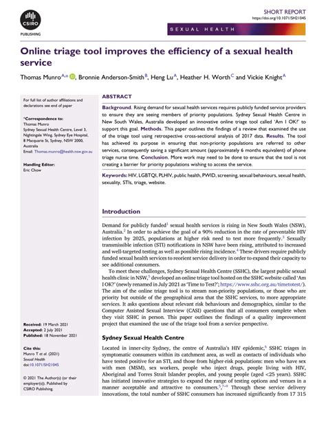 Pdf Online Triage Tool Improves The Efficiency Of A Sexual Health Service
