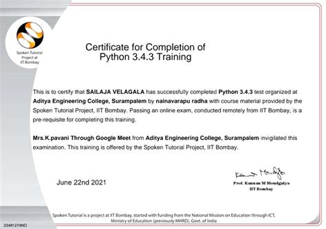Python Spokentutorial Iitbombay Sailaja Velagala