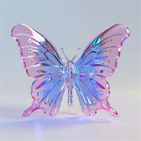 Premium Photo Translucent 3d Rendering Of Blue And Pink Glass Butterfly