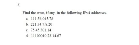 solved 3 find the error if any in the following ipv4