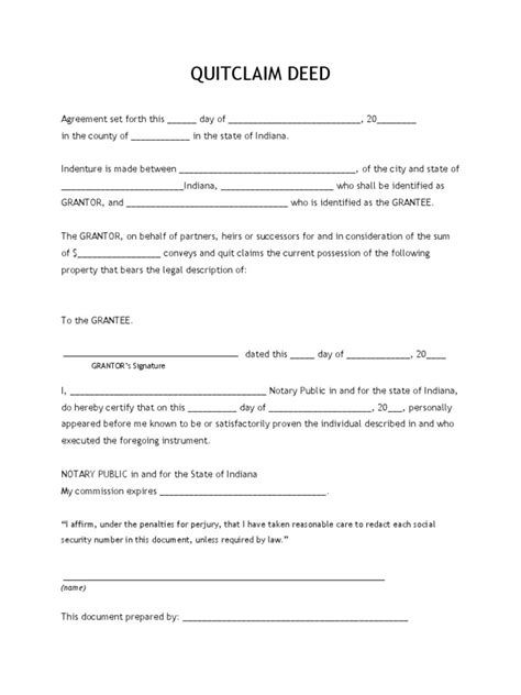 Indiana Quit Claim Deed Form Pdf