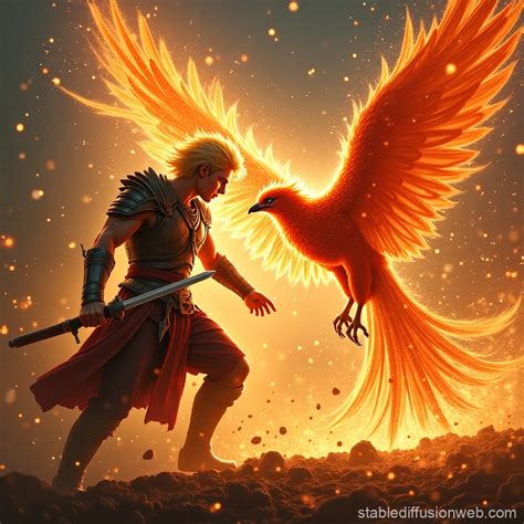 Warrior And Phoenix Battle Stable Diffusion Online