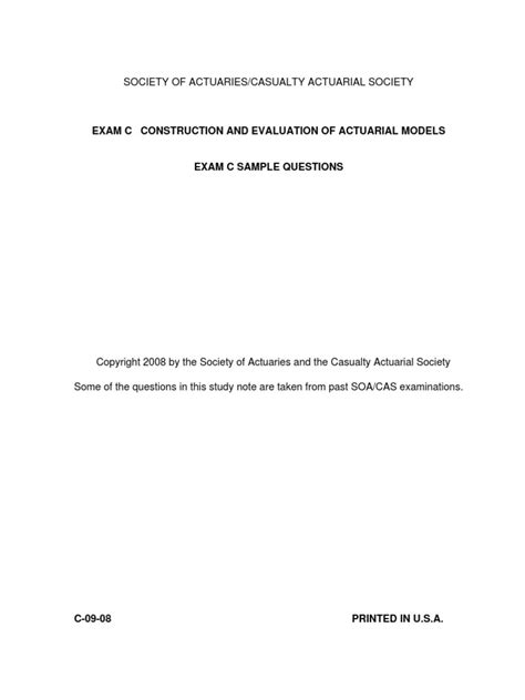 Soa Exam 4c Fall 2009 Exams Questions Pdf Poisson Distribution Teaching Mathematics