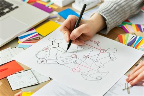 A Shot Of Person Drawing Flowchart On Paper Premium AI Generated Image