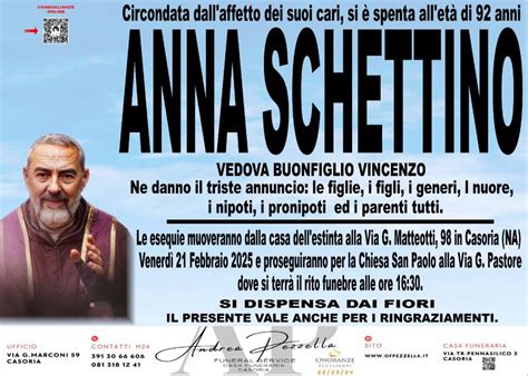 Funerali Anna Schettino A Casoria Necrologi E Morti A Casoria
