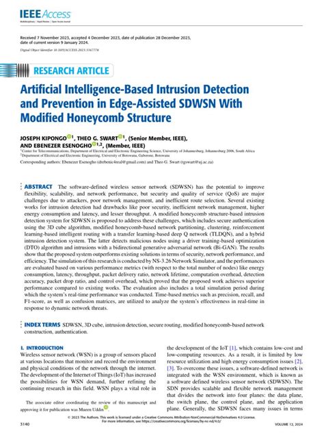 Pdf Artificial Intelligence Based Intrusion Detection And Prevention In Edge Assisted Sdwsn
