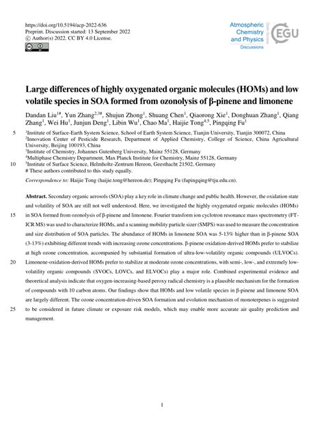 Pdf Large Differences Of Highly Oxygenated Organic Molecules Homs