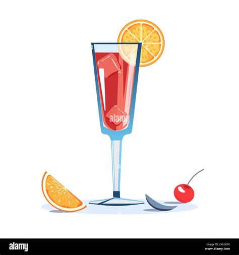Tropical Cocktail Vector Illustration Glass Of Alcohol Cocktail On A