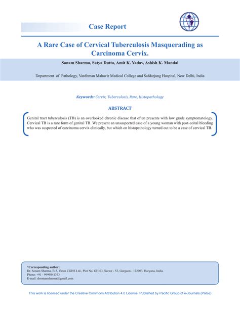 Pdf A Rare Case Of Cervical Tuberculosis Masquerading As Carcinoma Cervix
